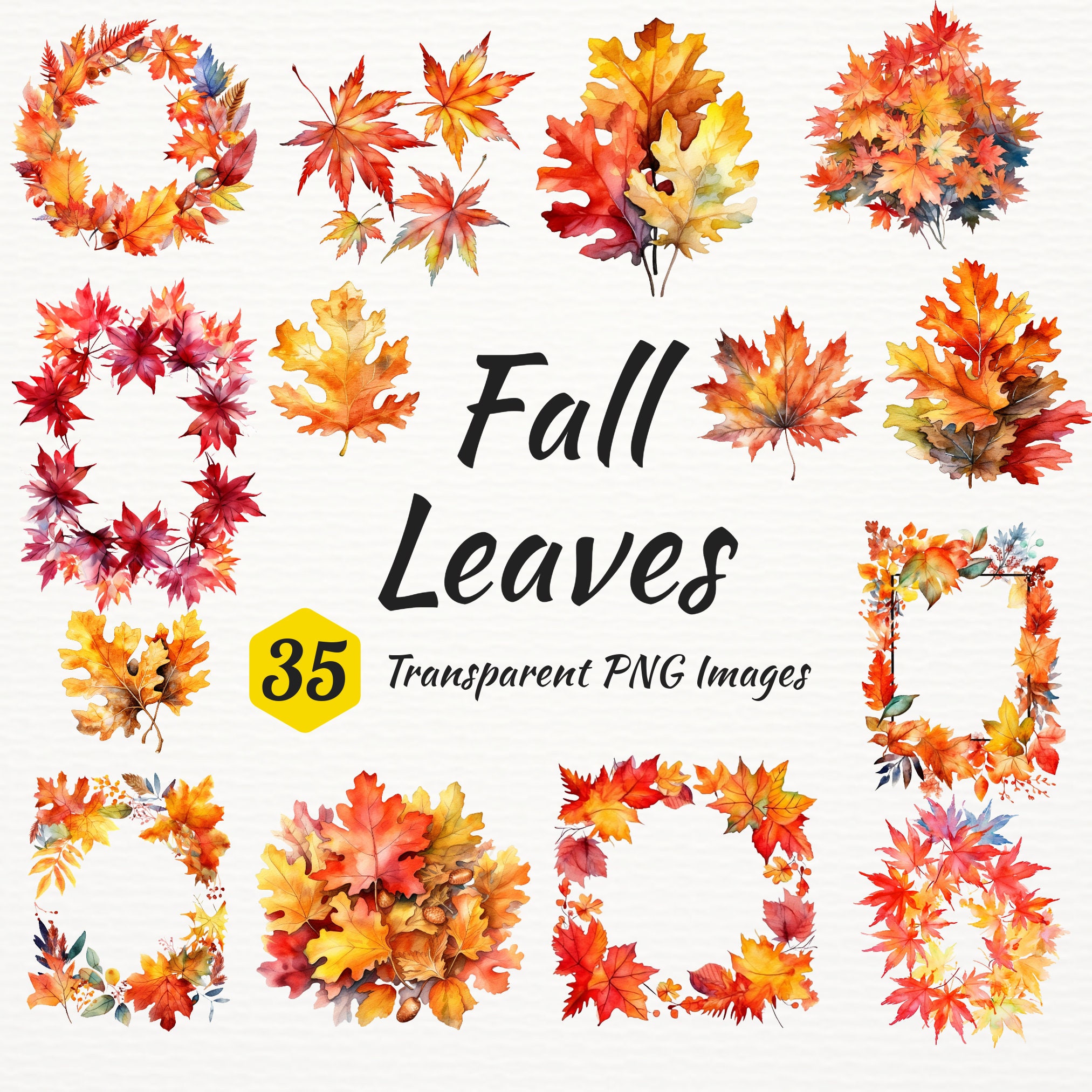 Watercolor Fall GIANT Clipart Pack Autumn Leaves Branches Frames and ...