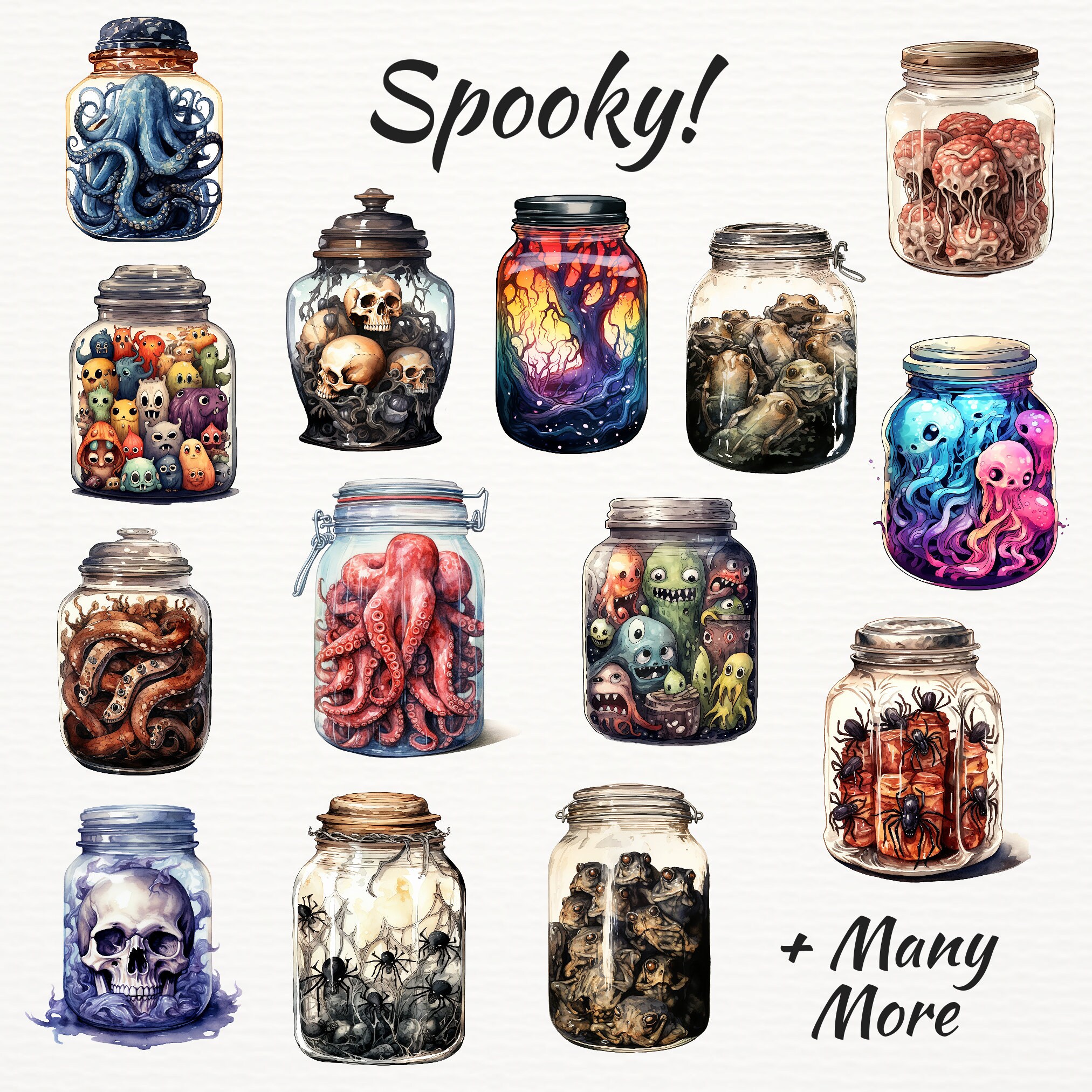Spooky Watercolor Cursed Jars Clipart, Halloween Witch Spells ...