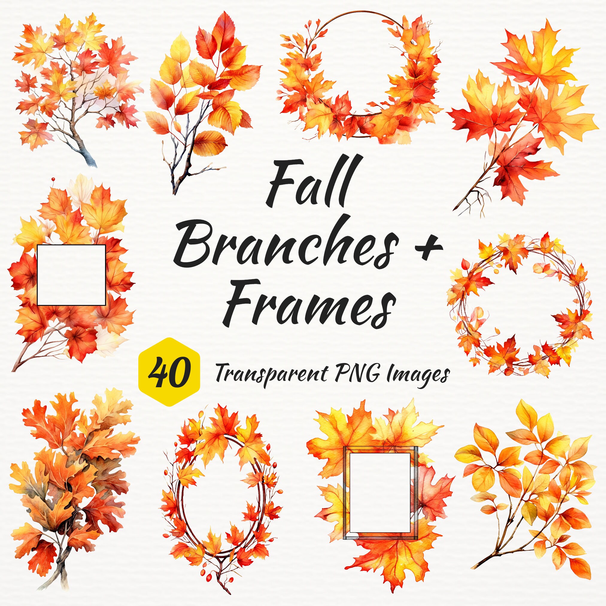 Watercolor Fall GIANT Clipart Pack Autumn Leaves Branches Frames and ...