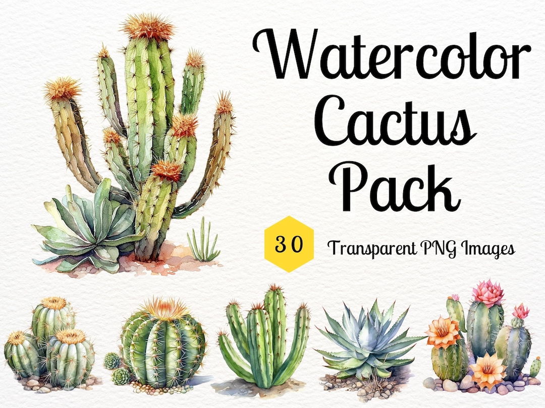 Watercolor Cactus Pack - Desert Cacti Bundle - 30 Transparent ...