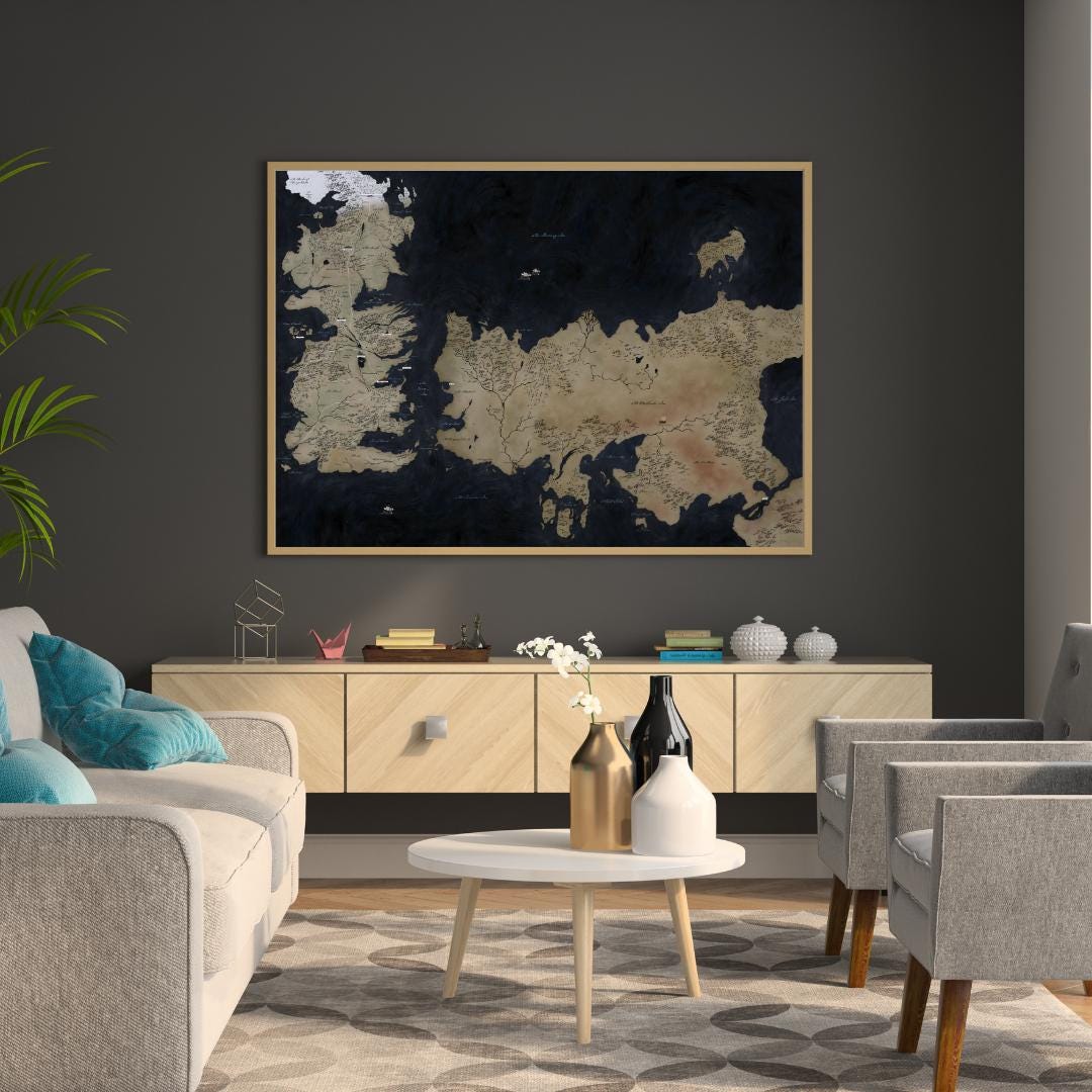The Known World Map Digital Poster 4K Game of Thrones Westeros and ...