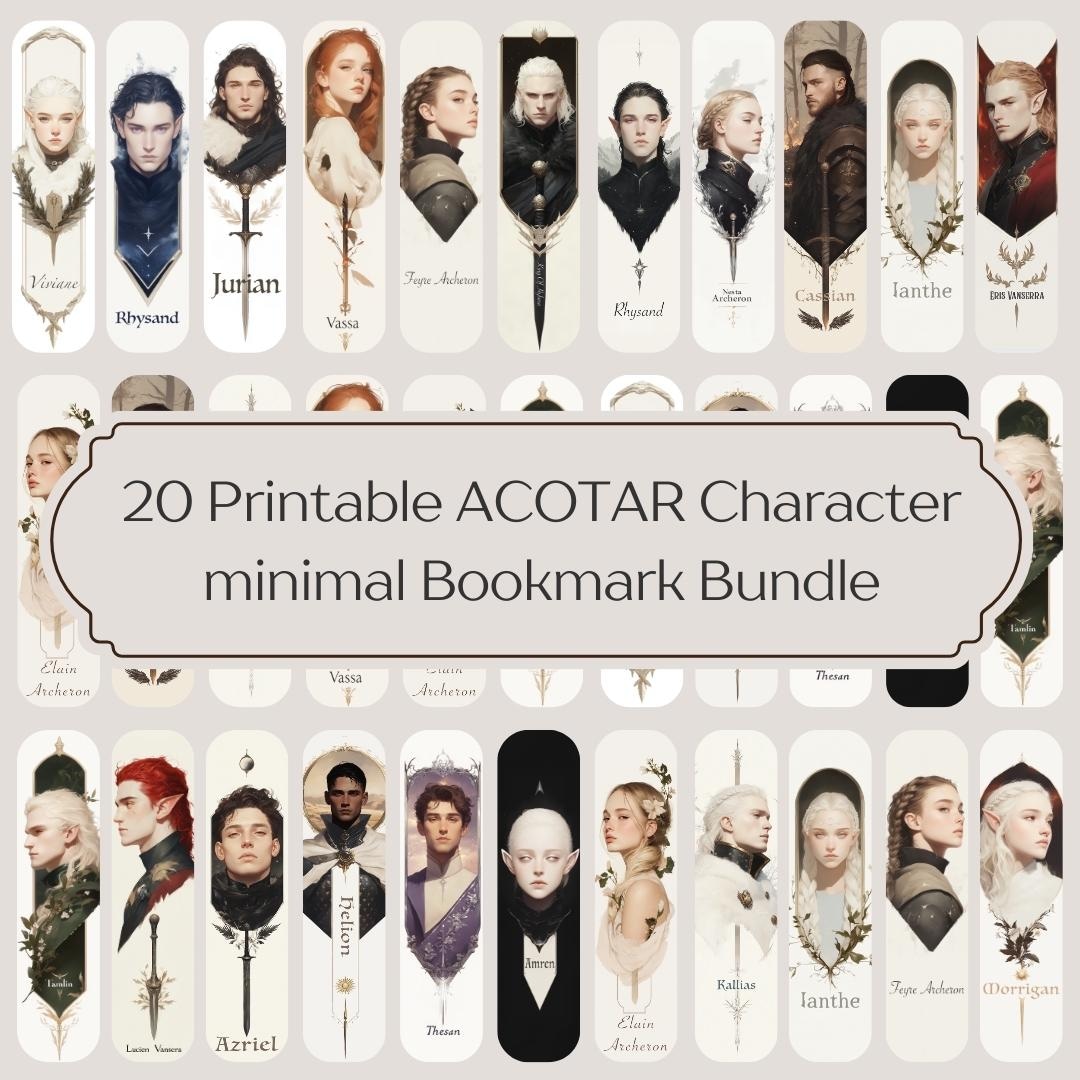 20 Printable ACOTAR Character Minimal Bookmark Bundle - Etsy