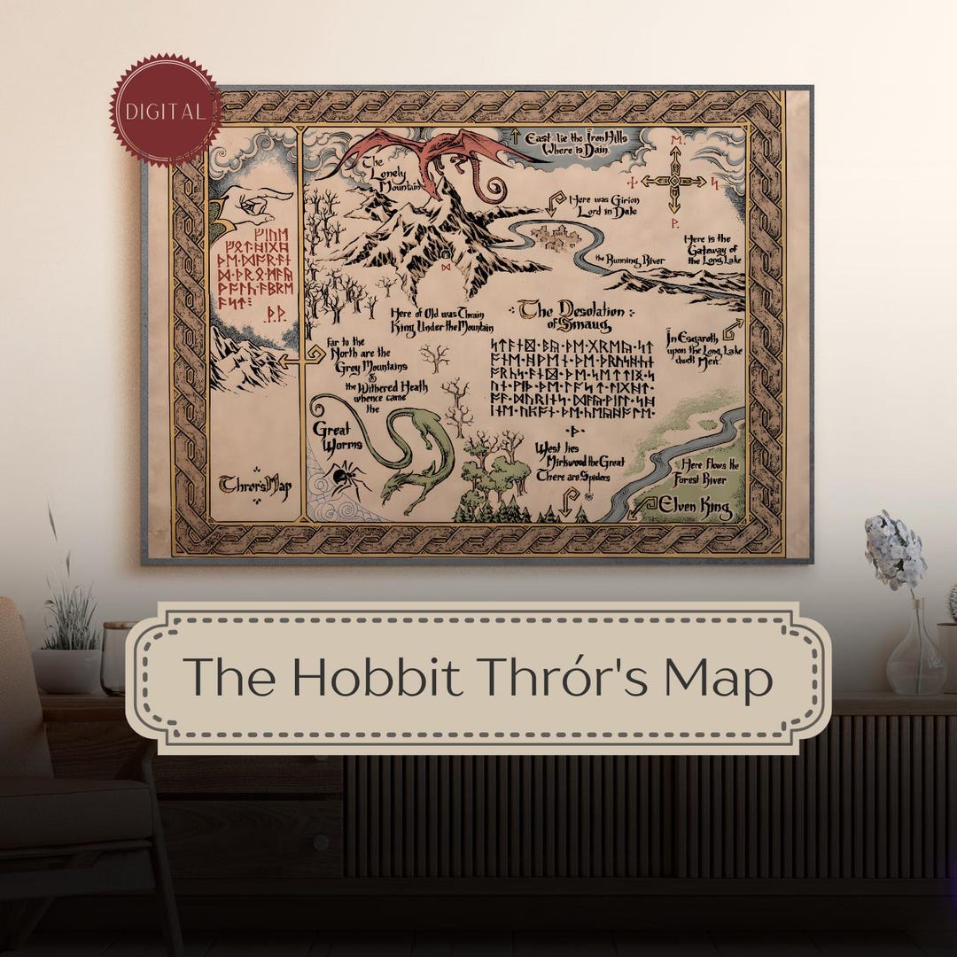 The Hobbit Thror’s Map Digital Poster 4K | the Hobbit | Middle-earth Map | Tolkien Digital Map ...