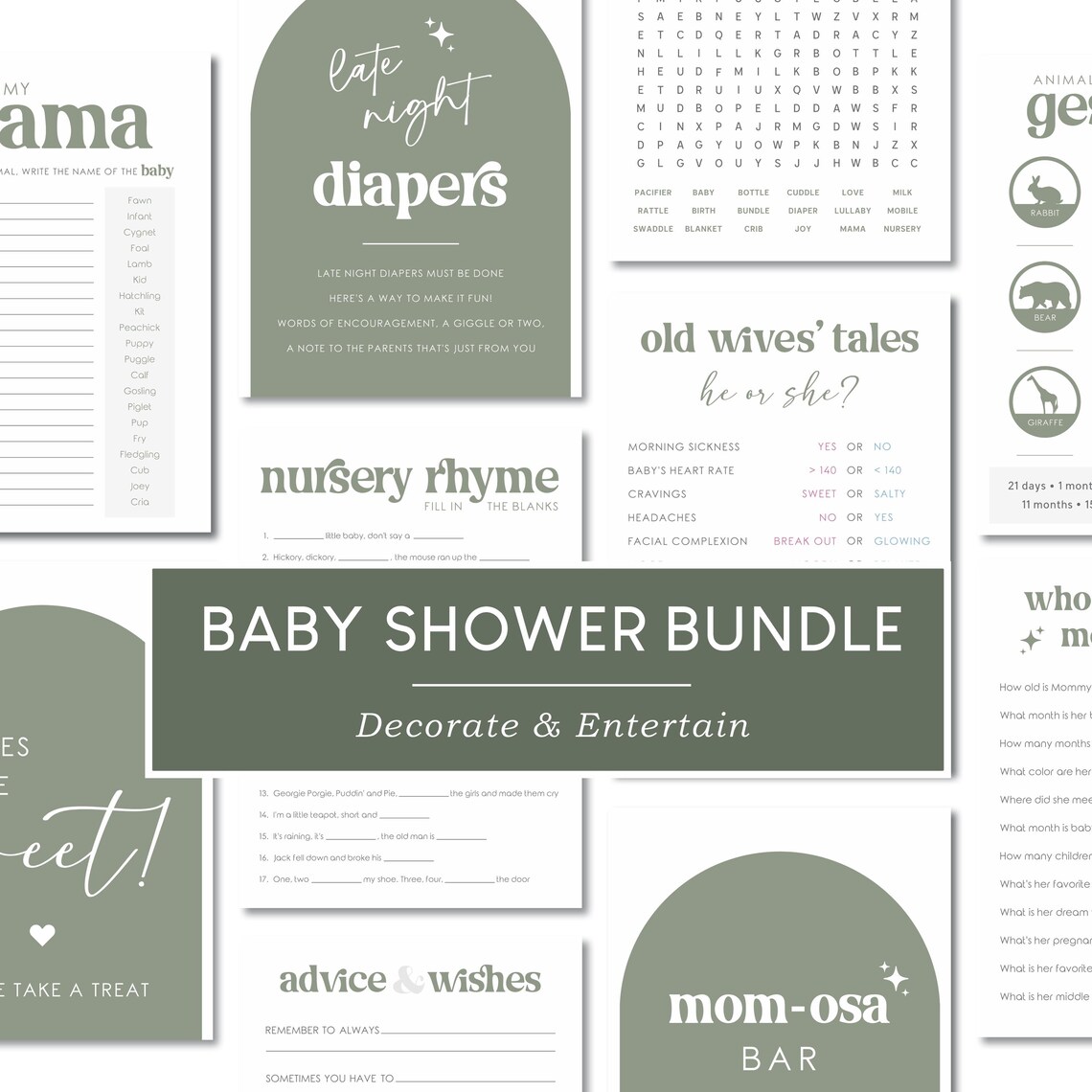 Baby Shower Games Bundle, Printable Baby Shower Activities, Baby Shower ...