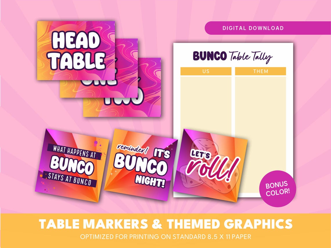 Printable BUNCO Bundle Score Cards, Table Tally, Rules/cheat Sheet ...