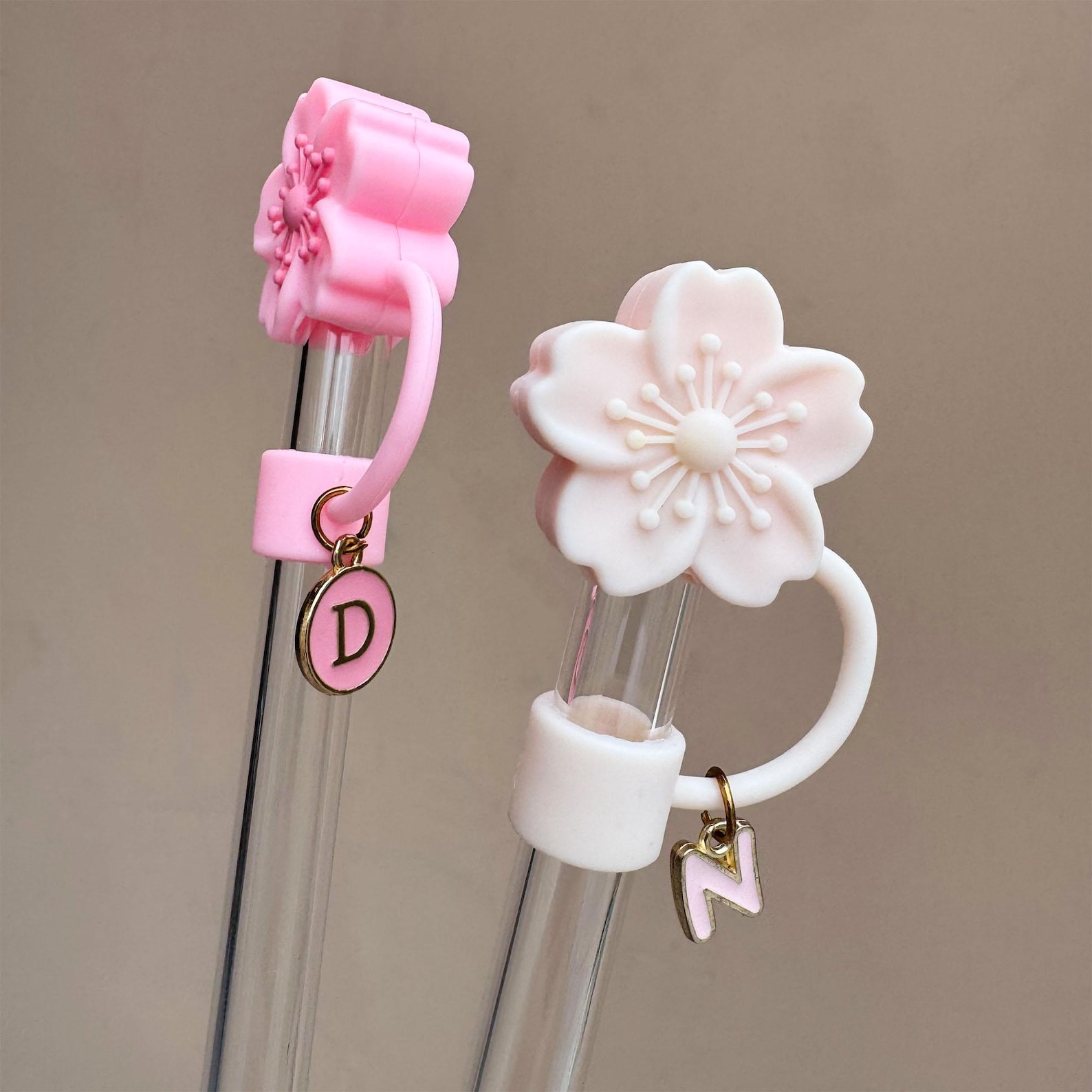 Flower Stanley Straw Cover With Letter Charm: Tumbler Accessory - Etsy