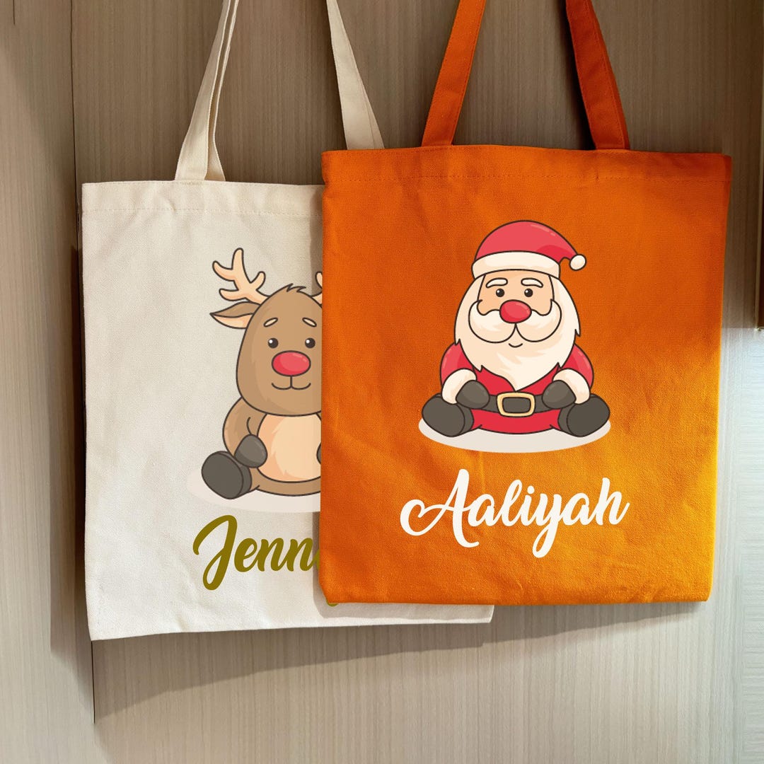 Personalized Santa Tote Bags,customized Reindeer and Name Gift Bags ...