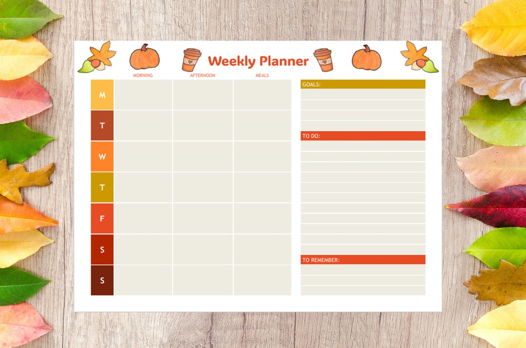 Autumn Weekly Planner | Printable Digital Download | A4 | PDF | Desk ...