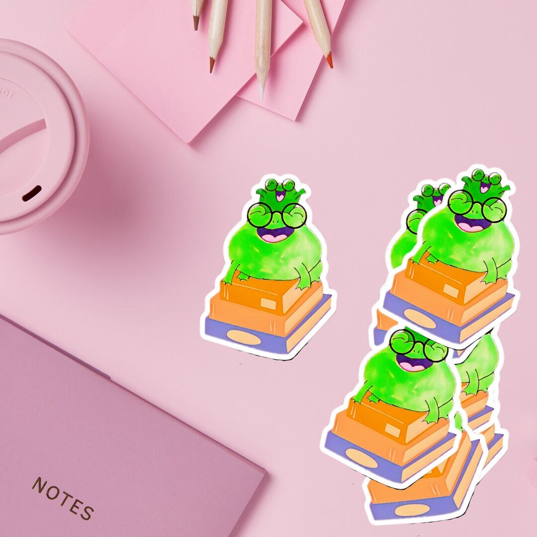 Bookish Frog Vinyl Die-cut Sticker Kawaii Cute Froggo Book Lover Laptop ...