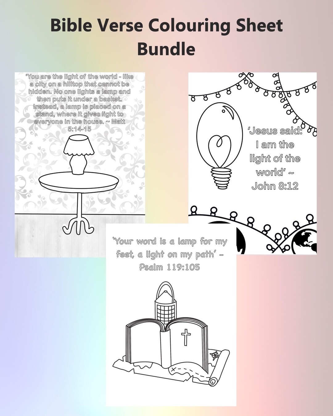 Bible Verse Colouring Page Bundle | Sunday School Coloring Church ...