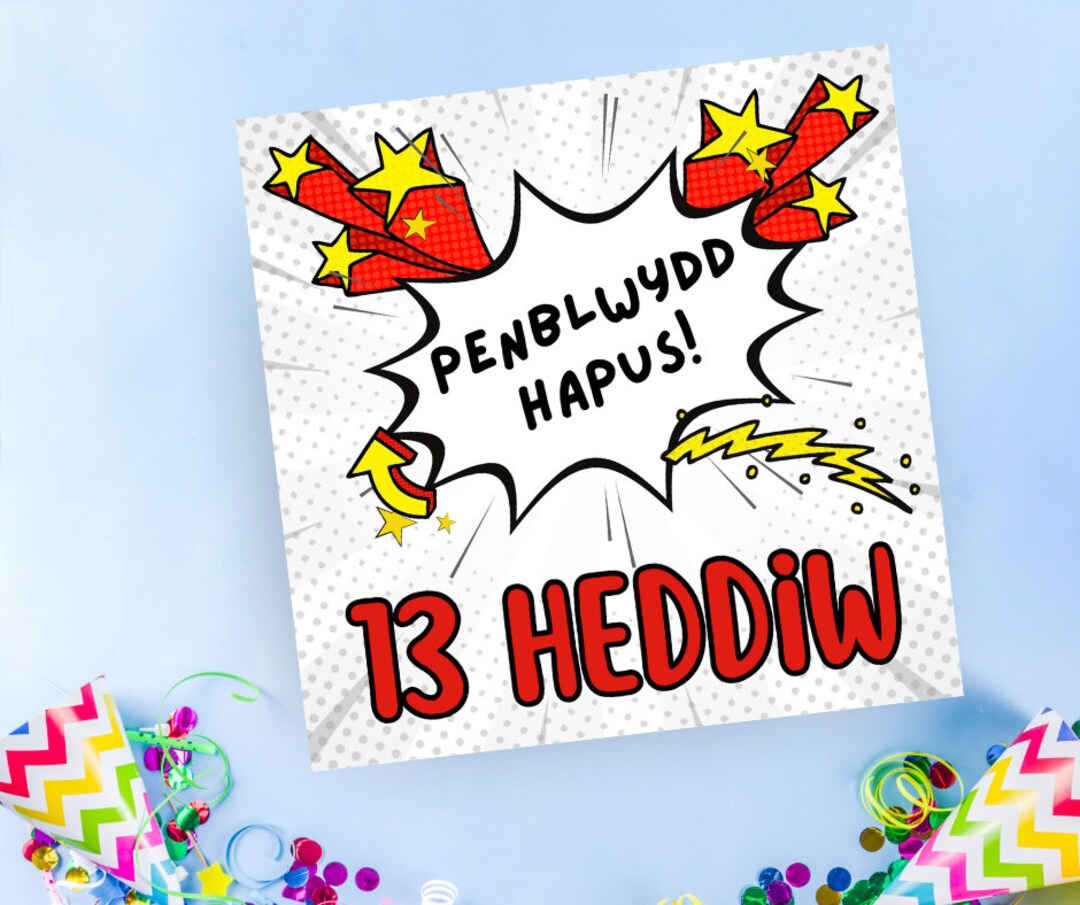 Welsh 13th Birthday Card | Comic Book Design - Etsy
