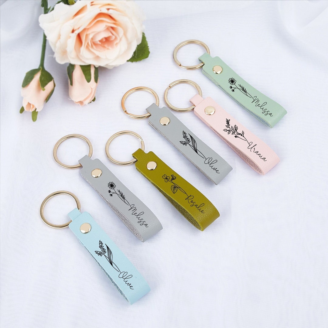 Personalized Birth Flower Keychain for Bridesmaid, Bridesmaid Gifts ...