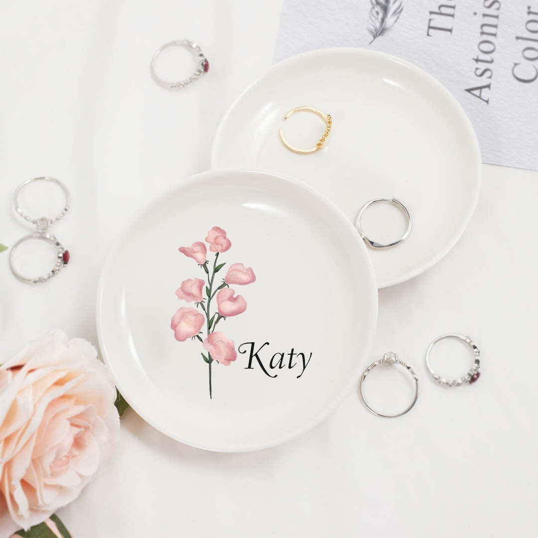 Personalized Birth Flower Ring Dish,perfect Bridesmaid or Best Friend ...