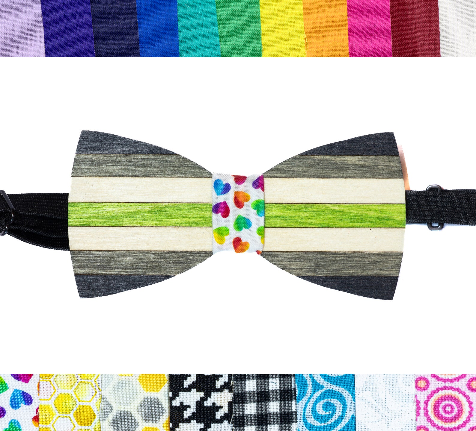 Agender Pride Wooden Bowtie Adjustable Elastic Strap, Quick Release ...