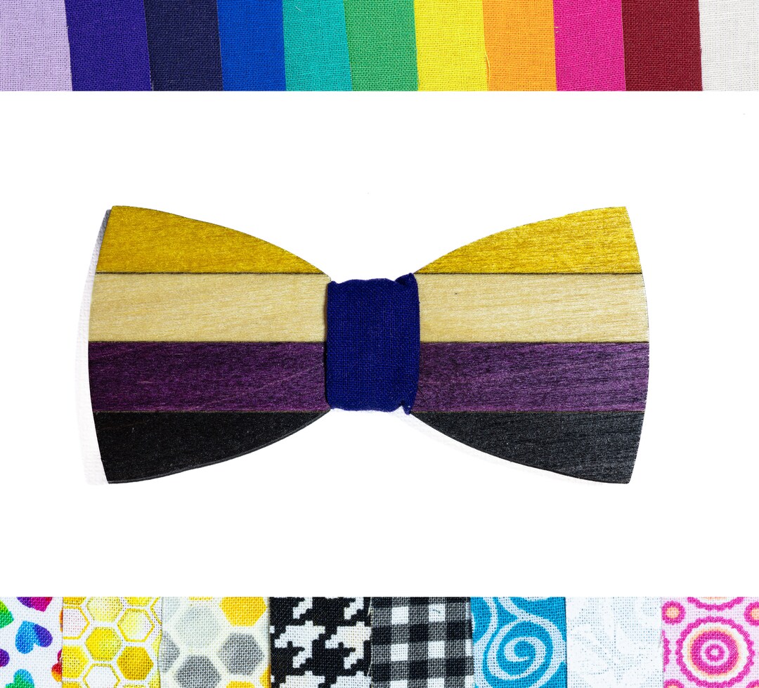 Enby Pride Wooden Bowtie Stylish and Customizable Nonbinary Accessory ...