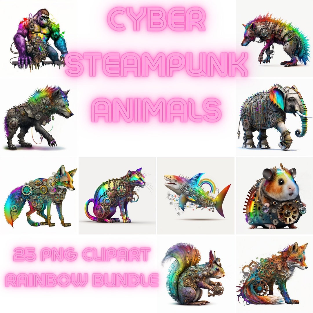 Steampunk Rainbow Clipart rainbow Cyber Steampunk-transparent - Etsy