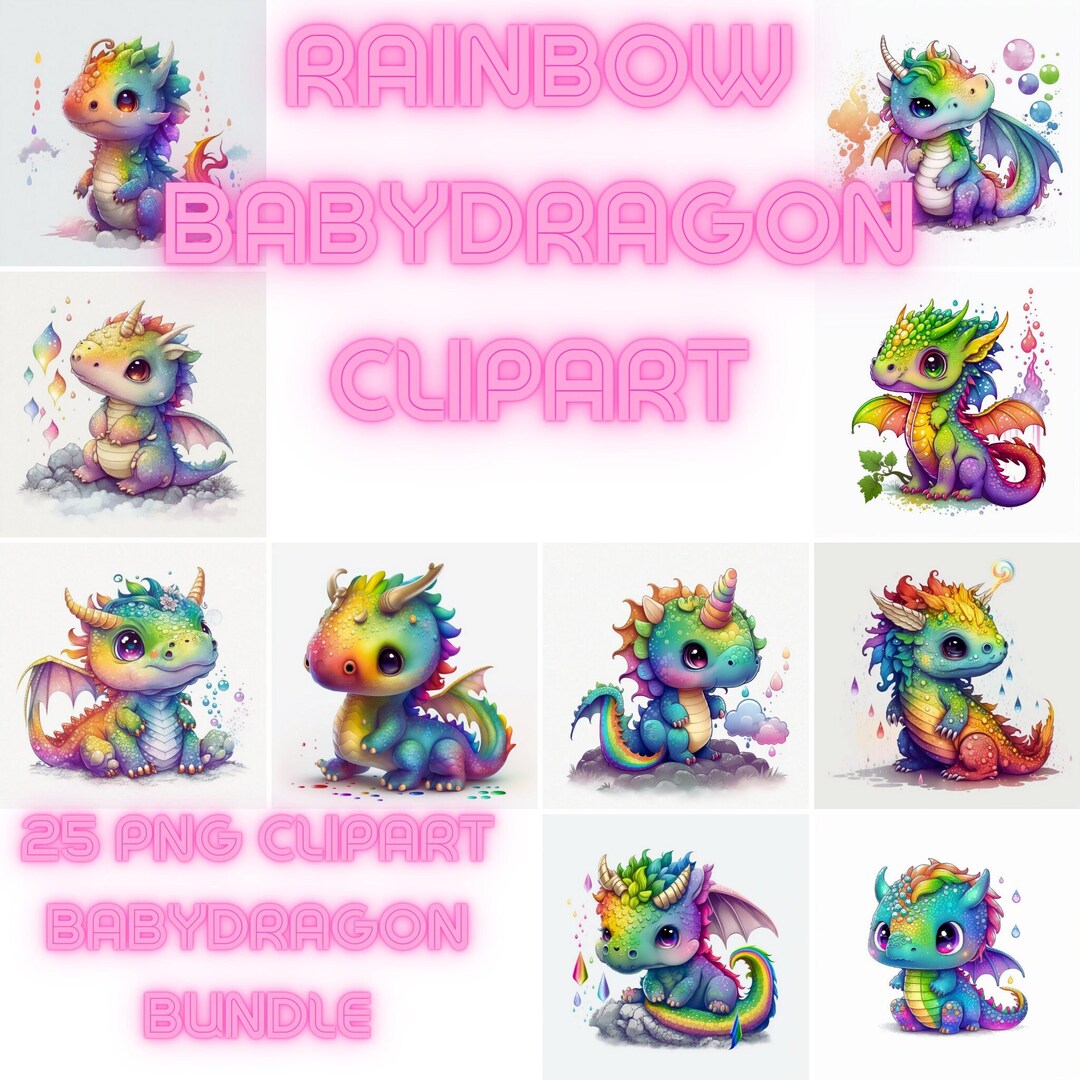 Rainbow Baby Dragon Clipart PNG Colorful Watercolor Fantasy Cute Kawaii ...
