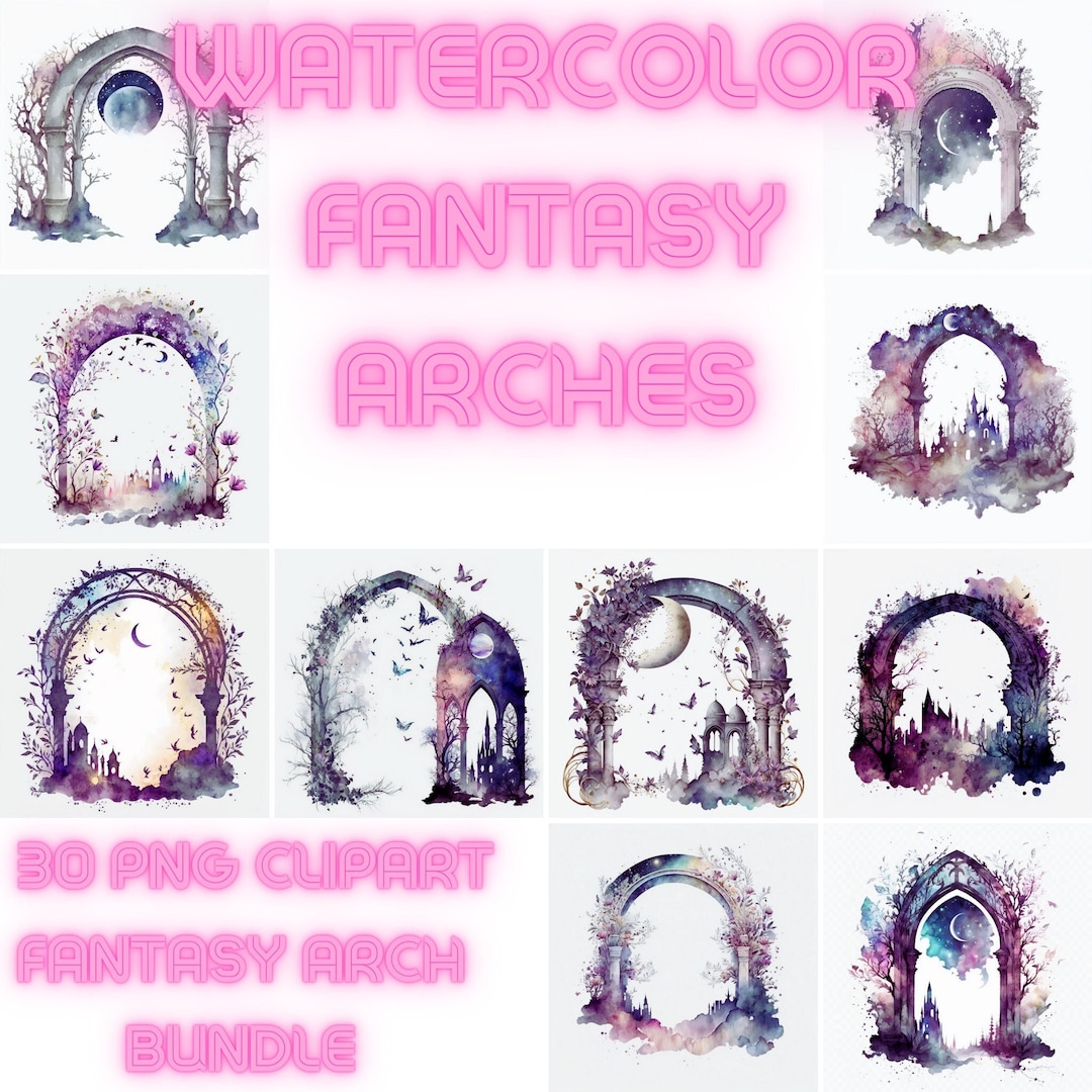 Watercolor Fantasy Arches Clipart-fantasy Digital - Etsy