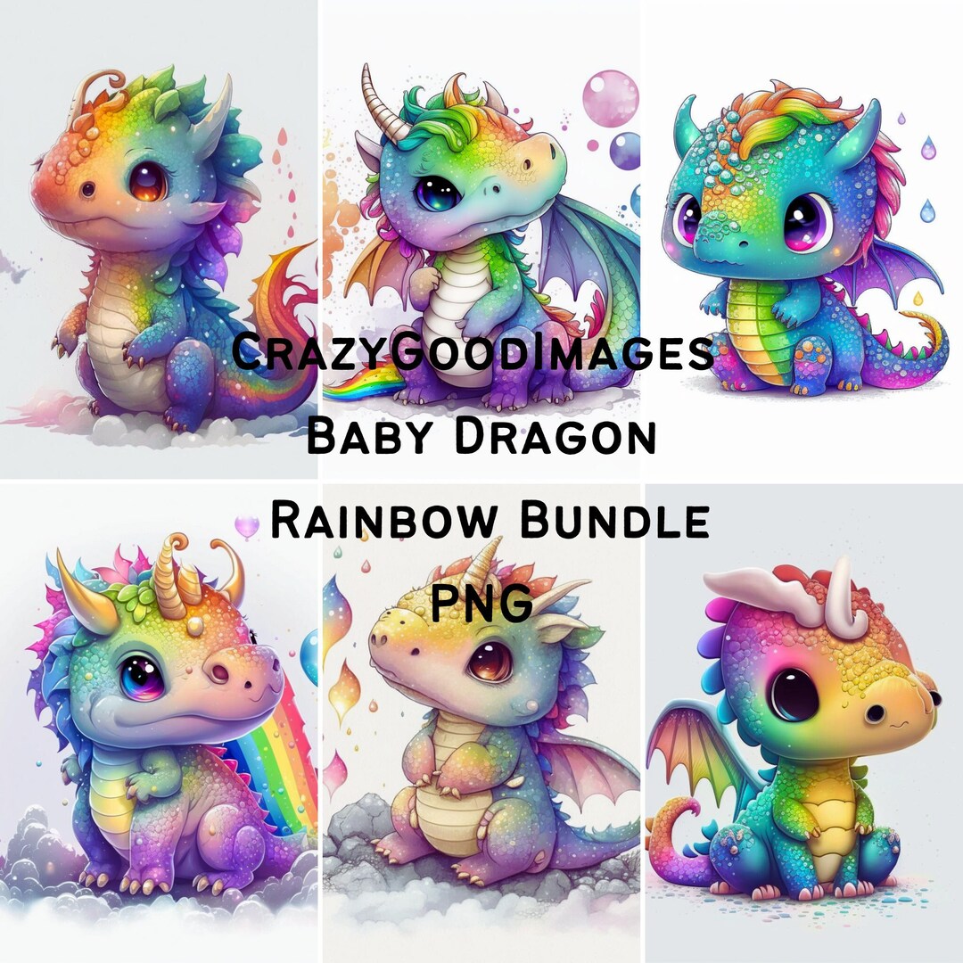 Rainbow Baby Dragon Clipart PNG Colorful Watercolor Fantasy - Etsy