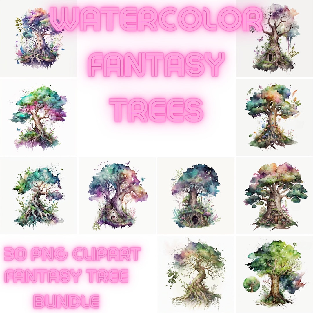 Fantasy Fairy Tree Clipart-magical Watercolor Fantasy - Etsy