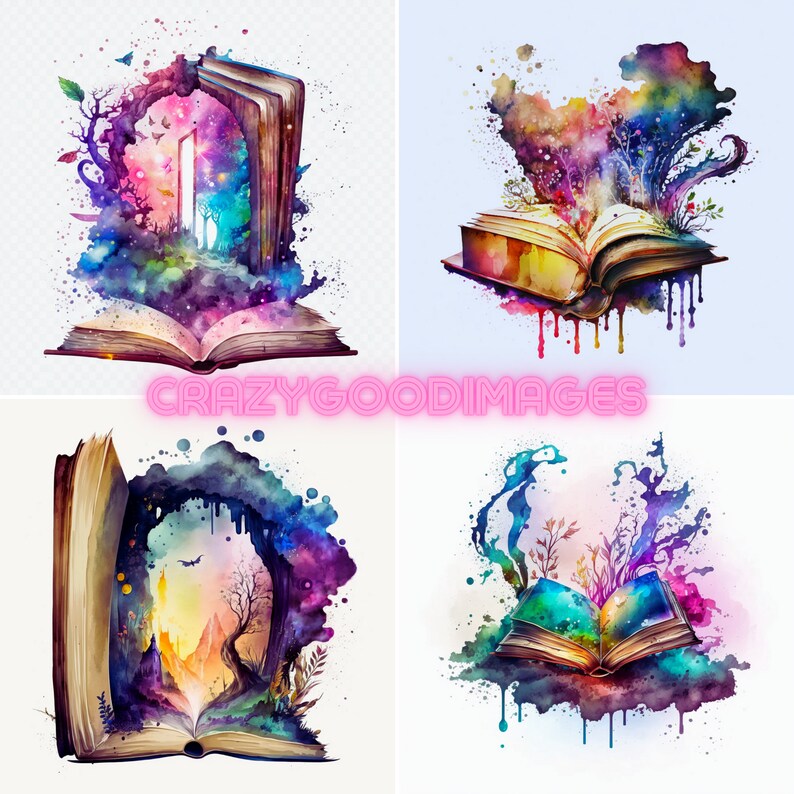 22 Seperate PNG Files-watercolor Fantasy Books Clipart-open Book Clip ...