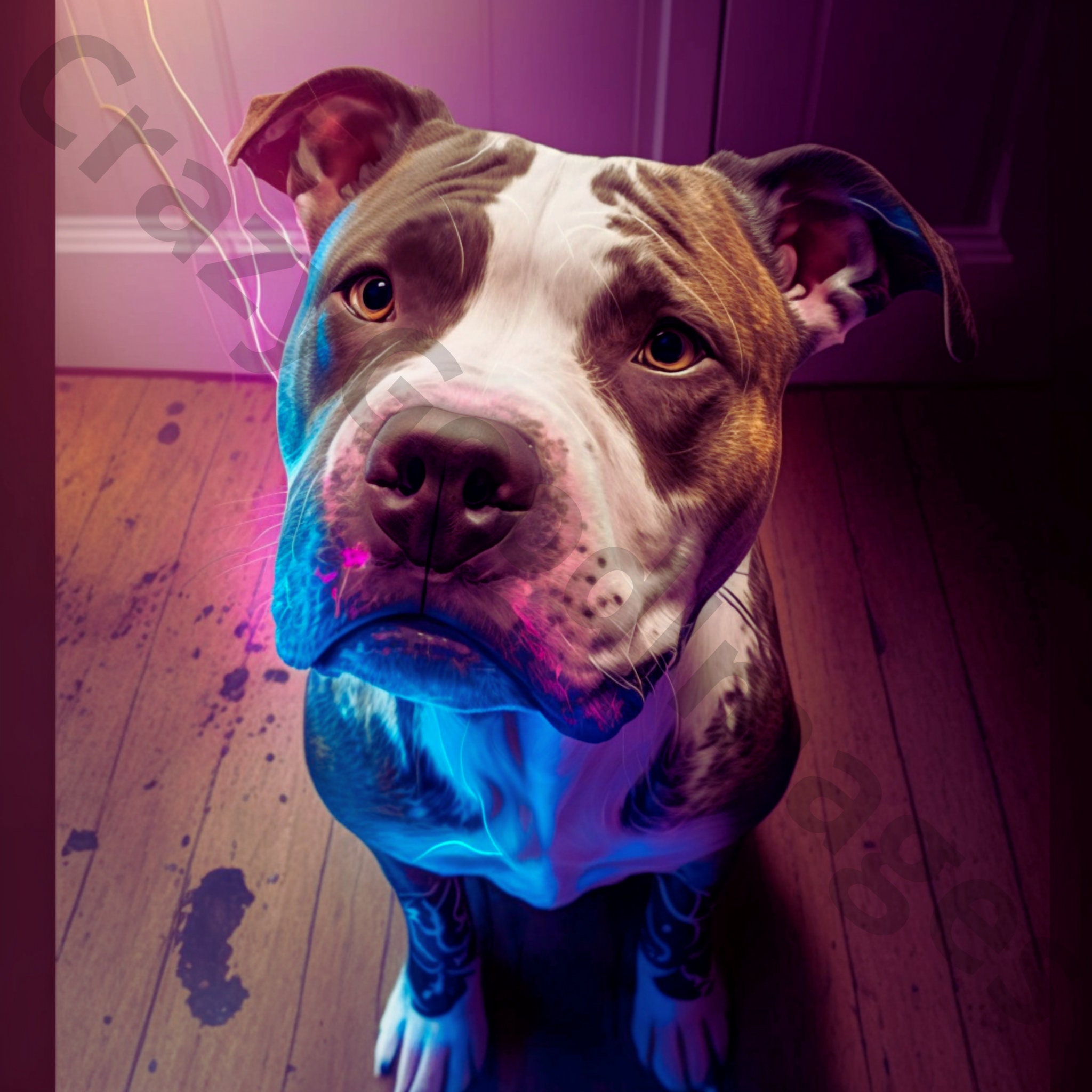 Realistic Neon Pitbull Clipart Pitbull/amstaff Clipart Milo Clipart-ai ...