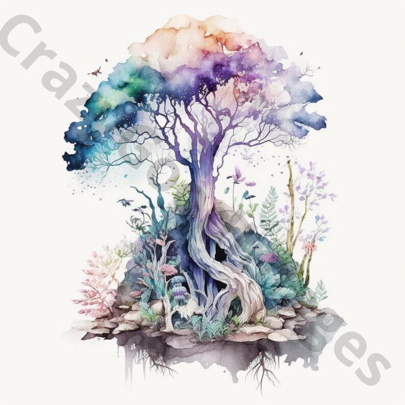 Fantasy Fairy Tree Clipart-magical Watercolor Fantasy - Etsy
