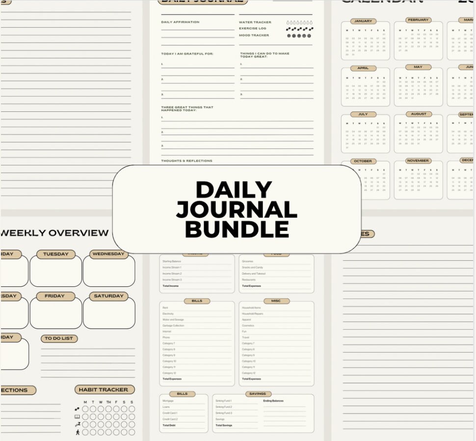 Daily Journal Bundle Digital Planner Template - Etsy