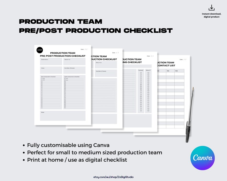 Production Checklist Printable Canva Template Customise on Canva - Etsy
