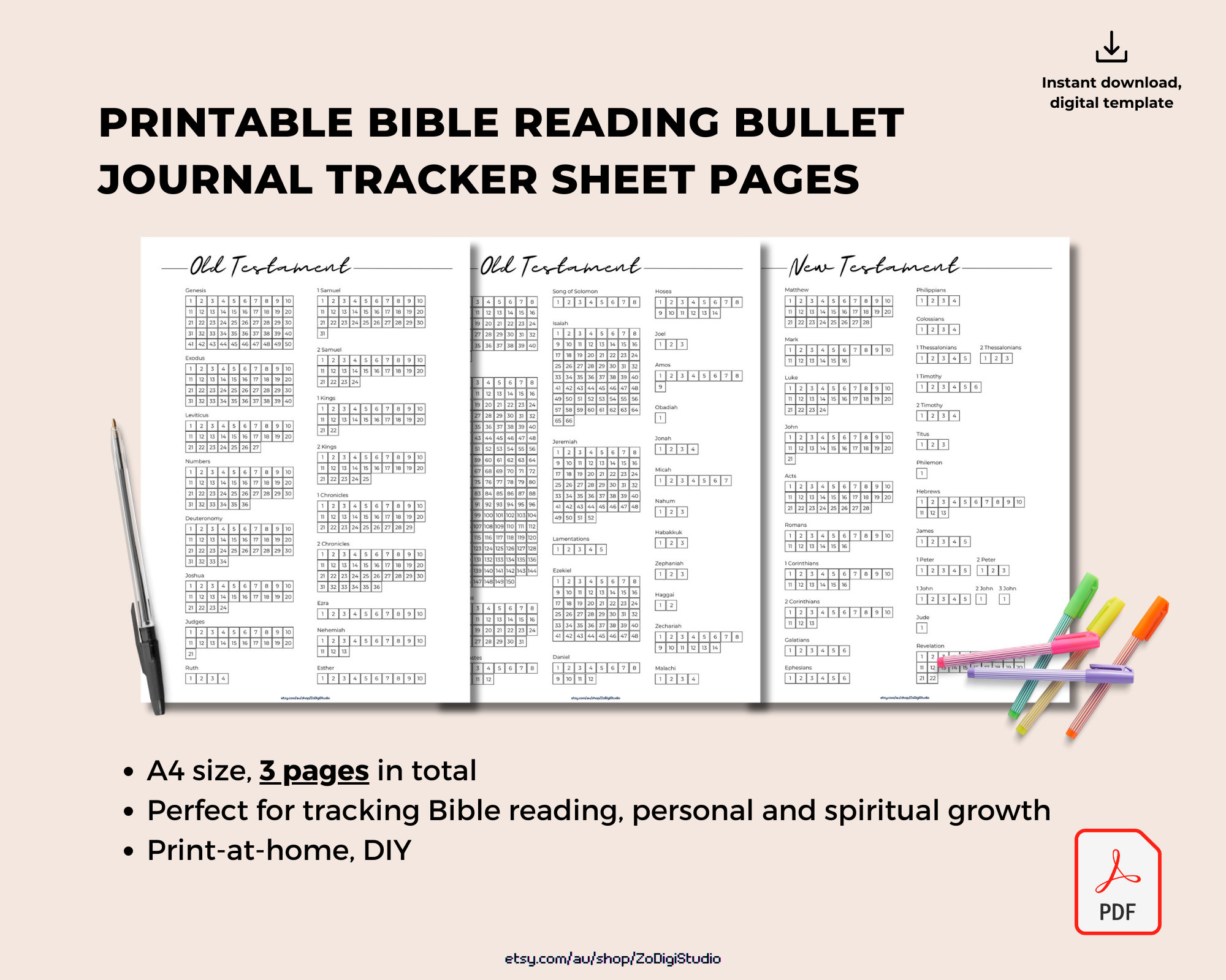 Bible Reading Pre-made Bullet Journal Printable for Old New Testament ...