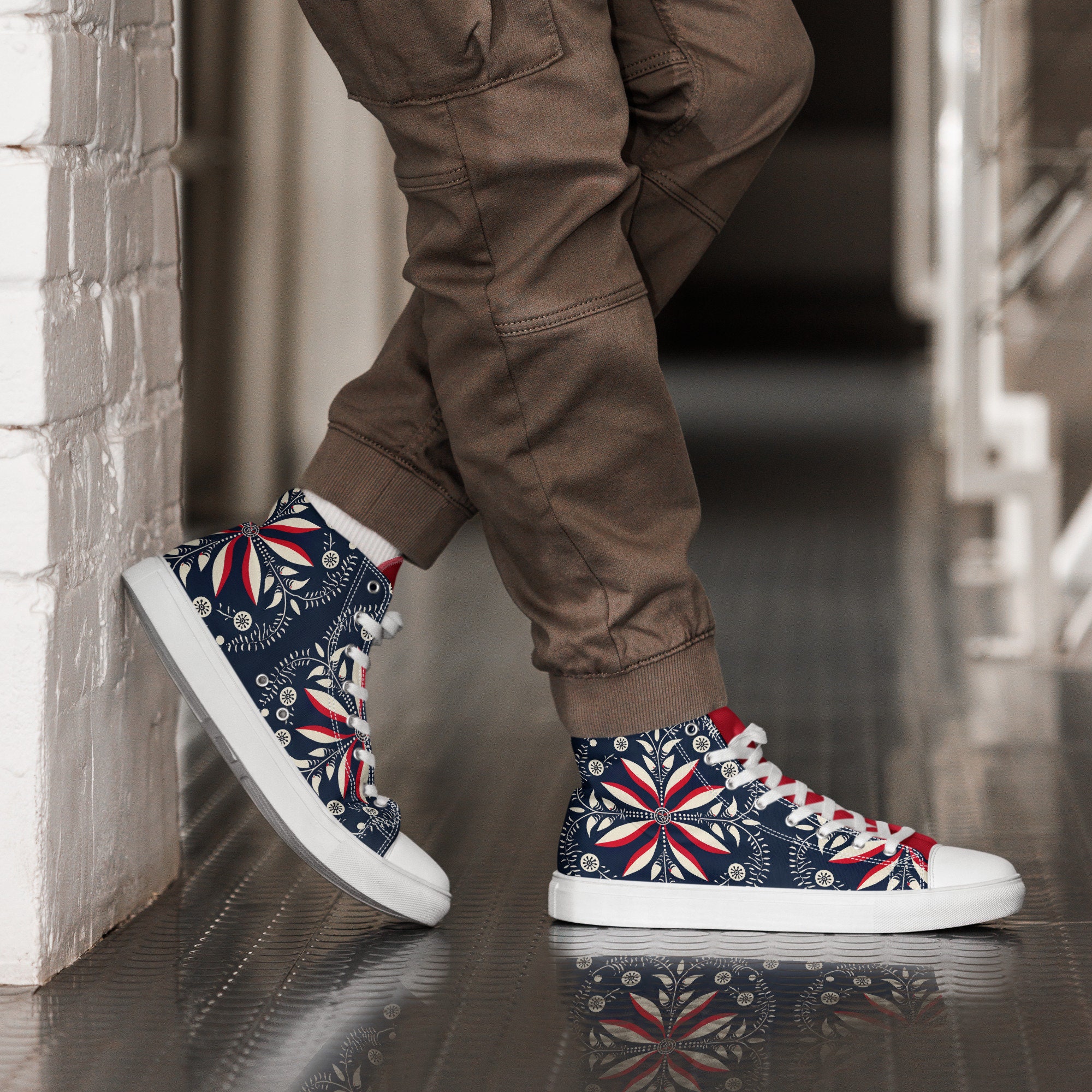 Stylish South African Blue Shweshwe Men's High Top Canvas - Etsy