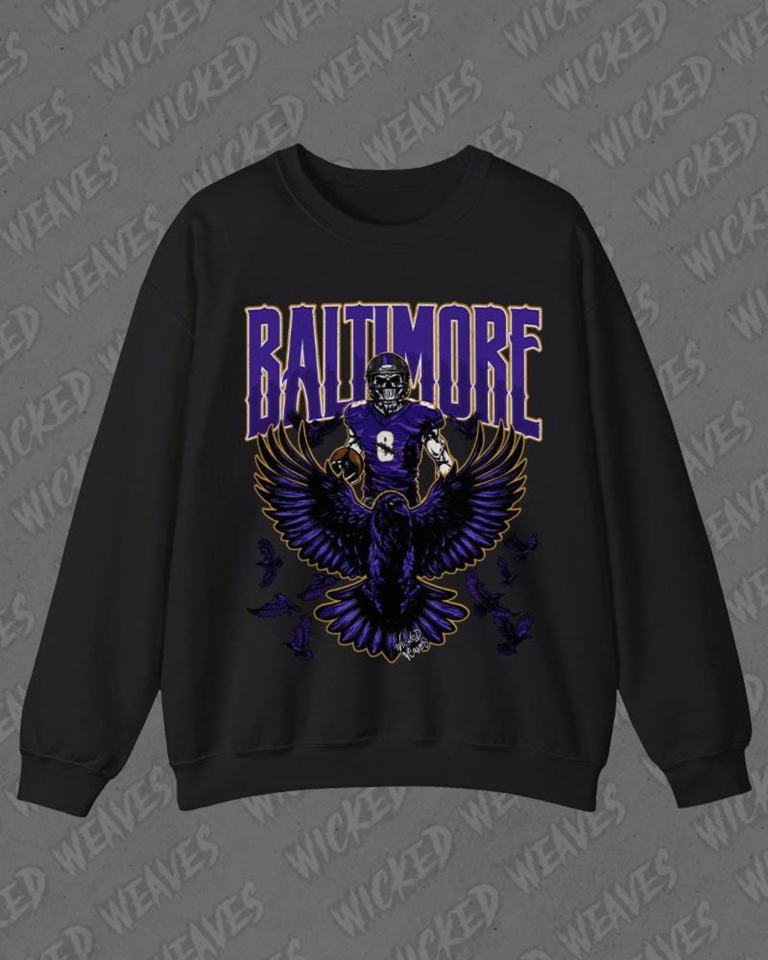 Baltimore Football Sweatshirt, Graphic Vintage Skeleton Sweater, Fan ...
