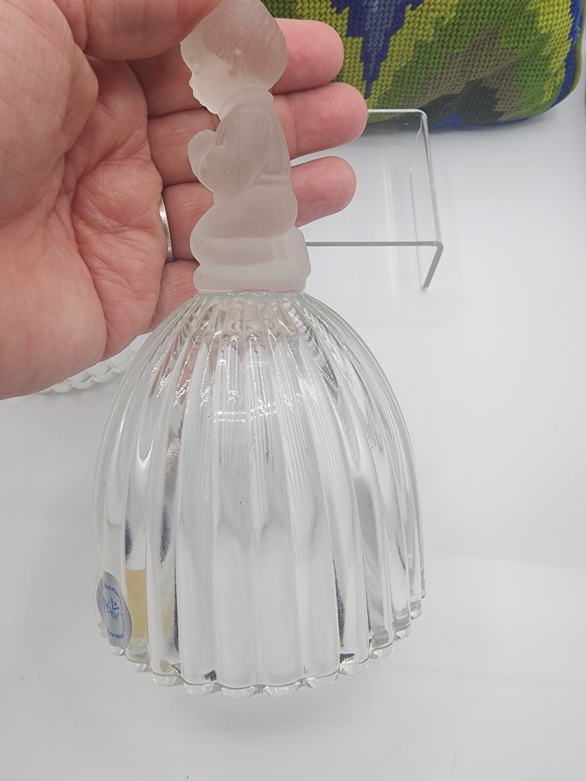 2 Goebel Crystal Glass Bells Praying Girl (1978) & Boy (1979) Frosted ...