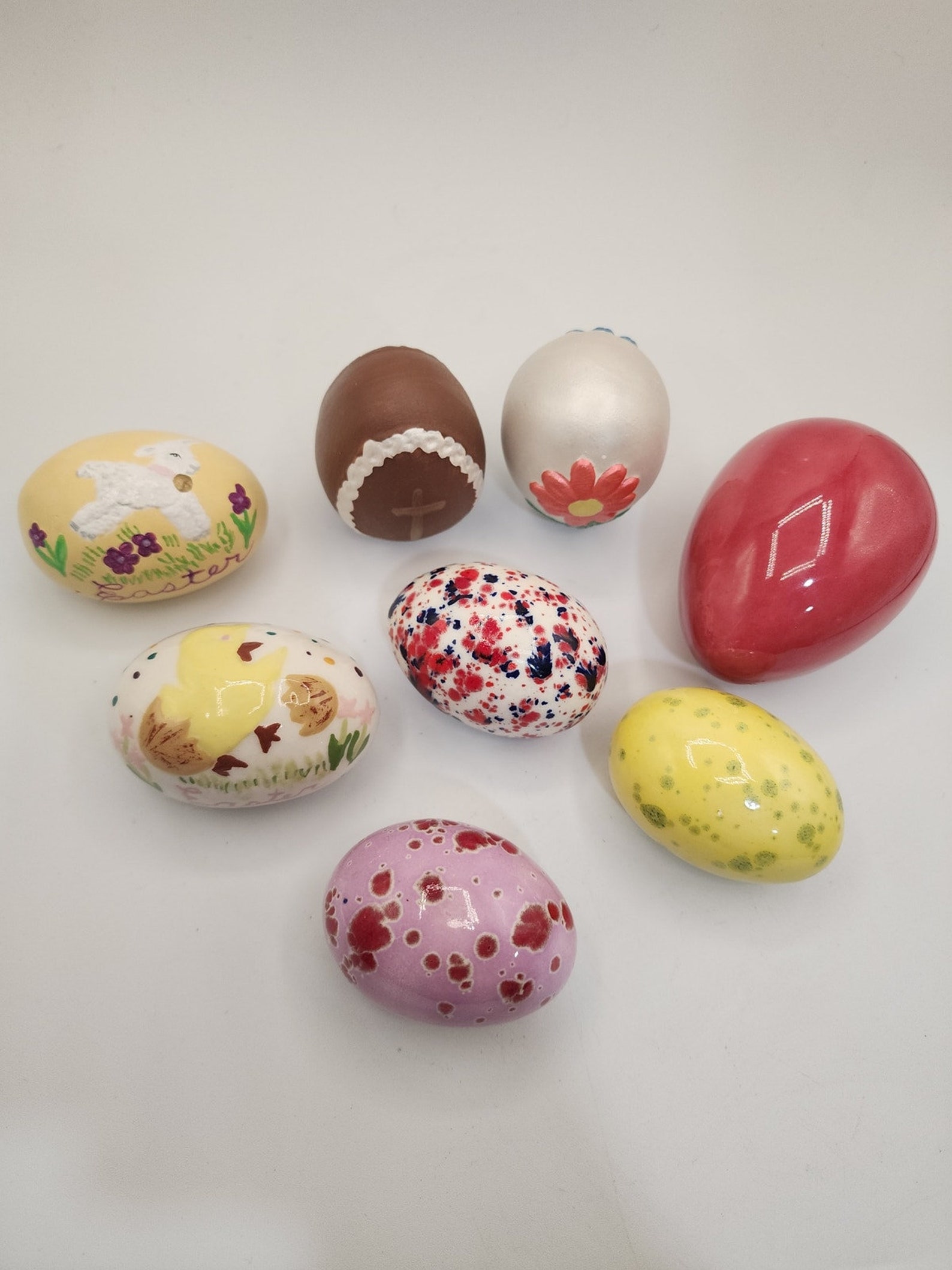 Hand Painted Ceramic Eggs and Basket - Etsy