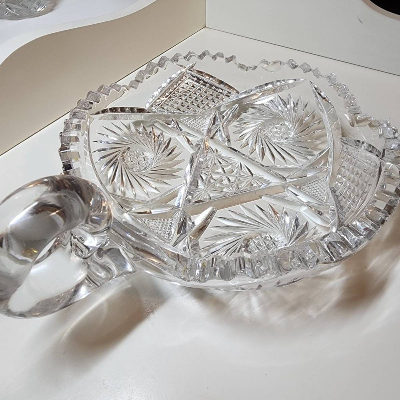 Vintage Crystal Cut Glass Dish W/ Finger Loop - Etsy