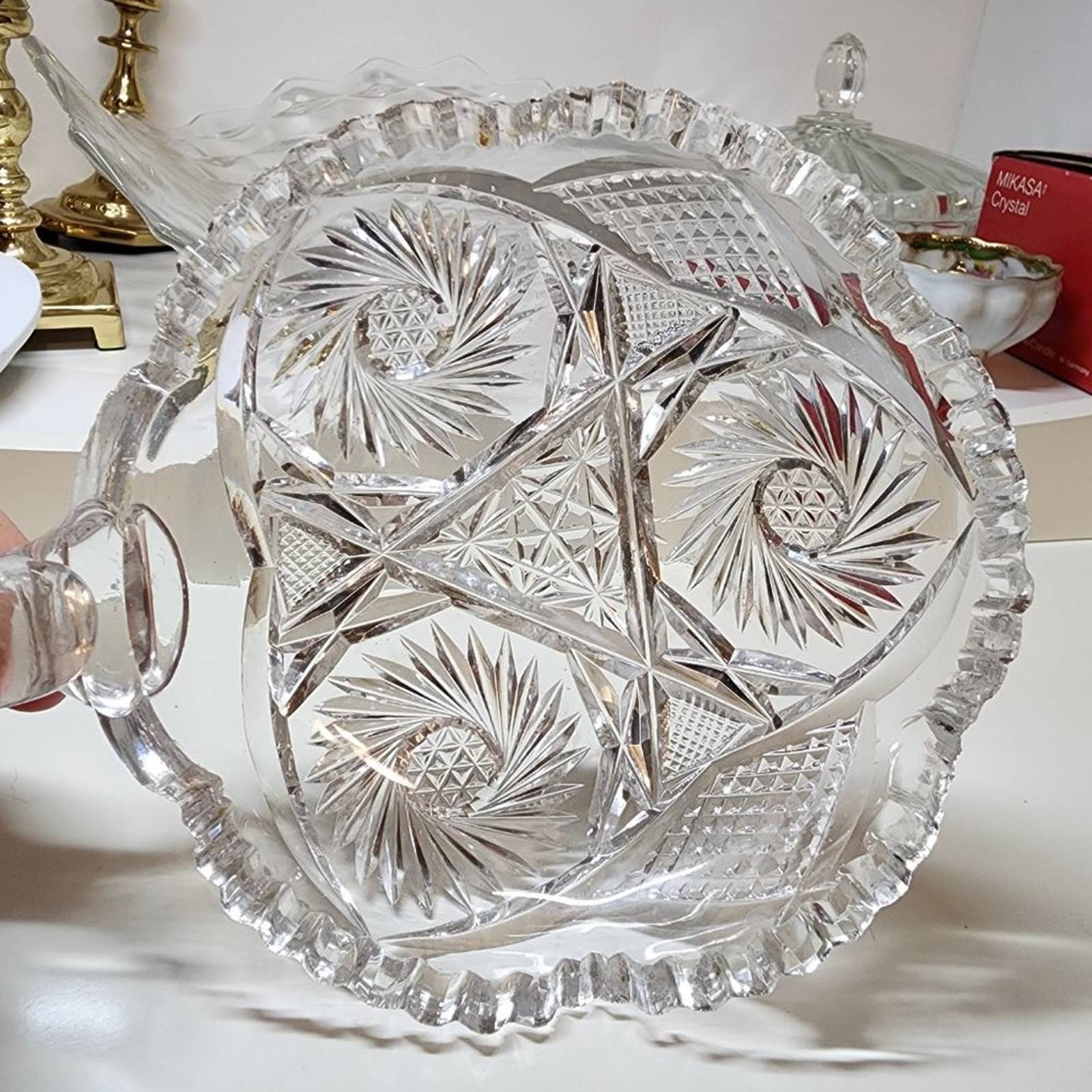 Vintage Crystal Cut Glass Dish W/ Finger Loop - Etsy
