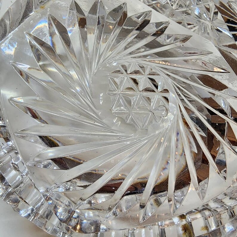 Vintage Crystal Cut Glass Dish W/ Finger Loop - Etsy
