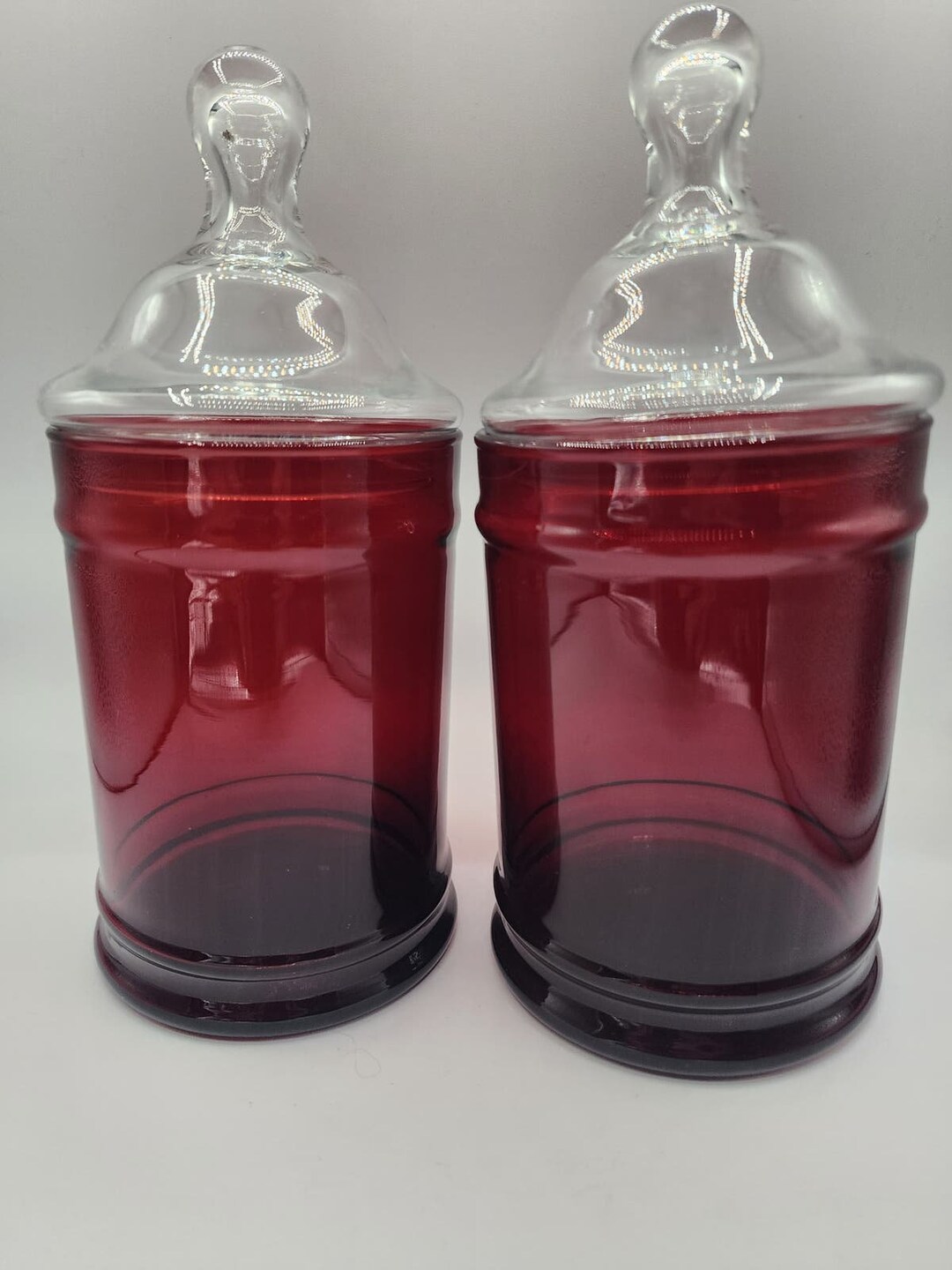 2 Royal Ruby Red Apothecary Jars With Clear Lids - Etsy