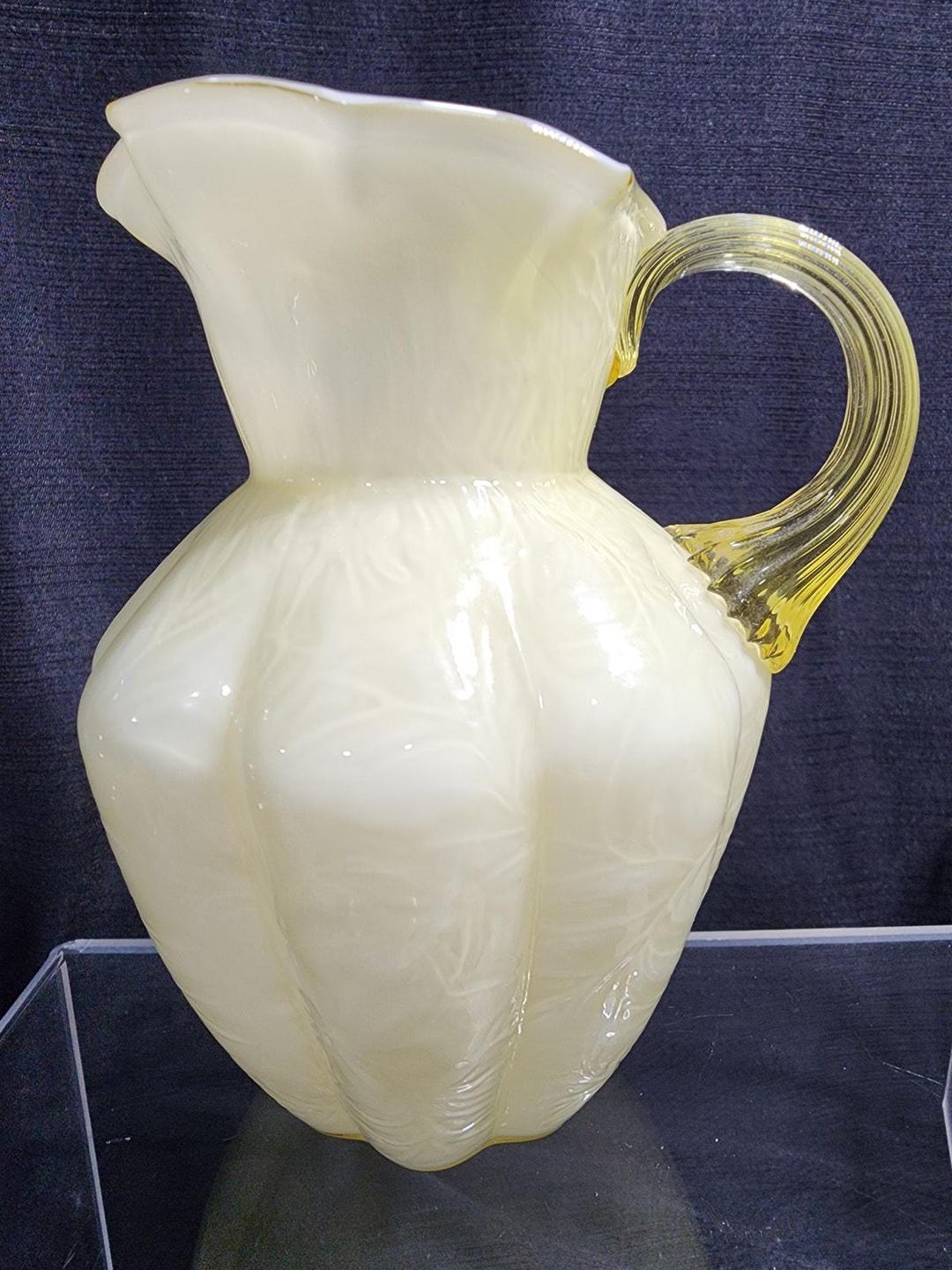 Vintage Fenton Buttercup Overlay Glass Pitcher in Fern Optic - Etsy