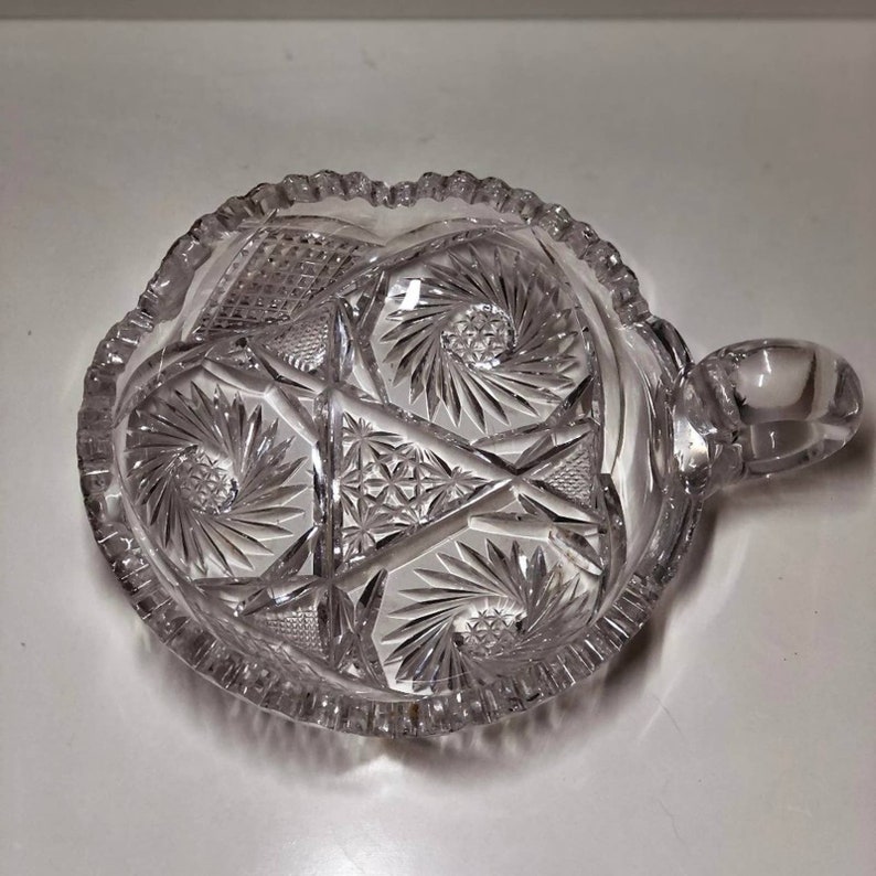 Vintage Crystal Cut Glass Dish W/ Finger Loop - Etsy