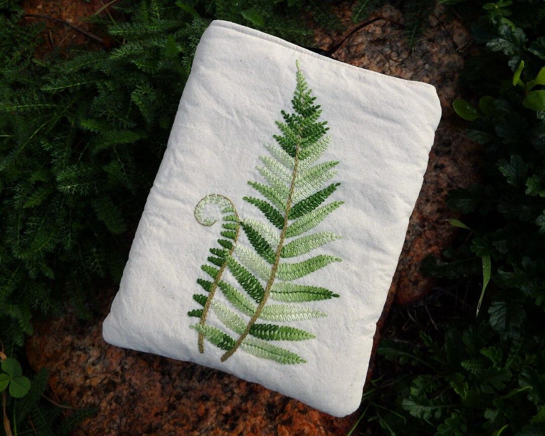 Handmade Embroidered “pair of Ferns” Book / Kindle Sleeve - Etsy
