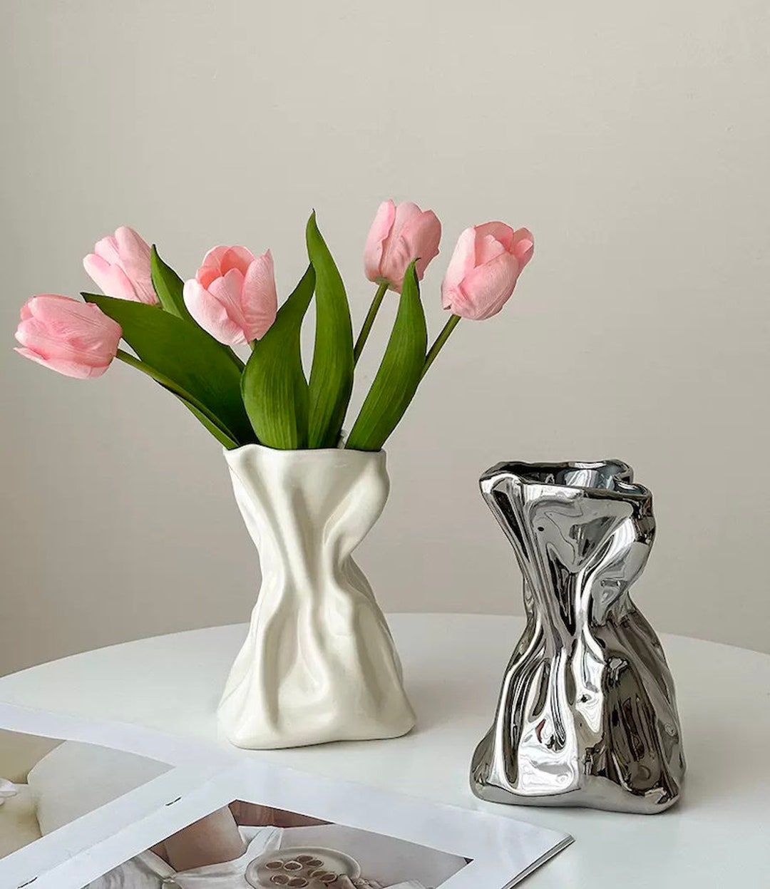 Unique Crumpled Wrinkled Ceremic Vase / Decorative Flower Vase - Etsy