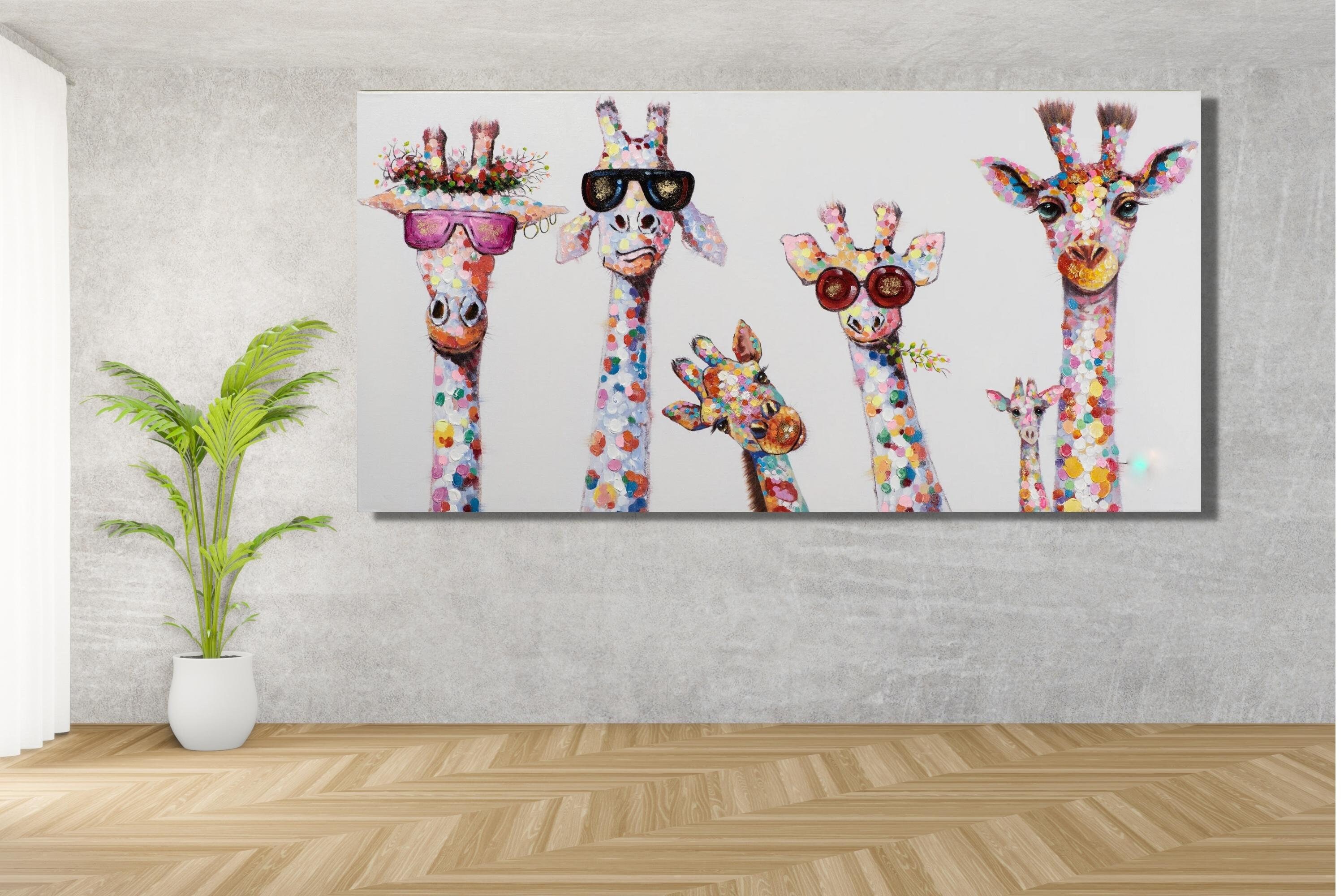 Giraffe Family ,giraffe Family Art,canvas Art Painting, Colorful Animal ...