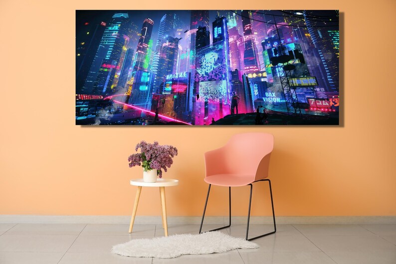 Colorful Neon City, Neon City, Colorful City, Colorful City Decor,neon ...