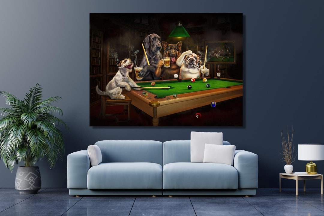 Dogs Billiards,billiards Painting,billiards Decor, Modern Canvas Decor ...
