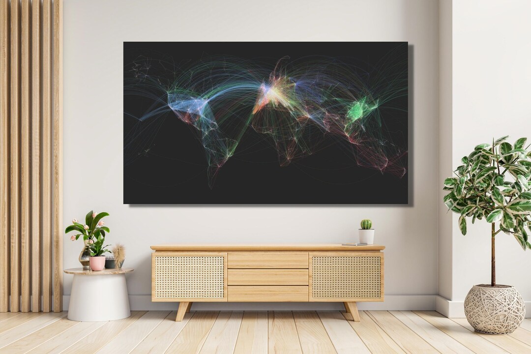 Flight Routes World Map ,extra Large Wall Art,flight Patterns World Map ...