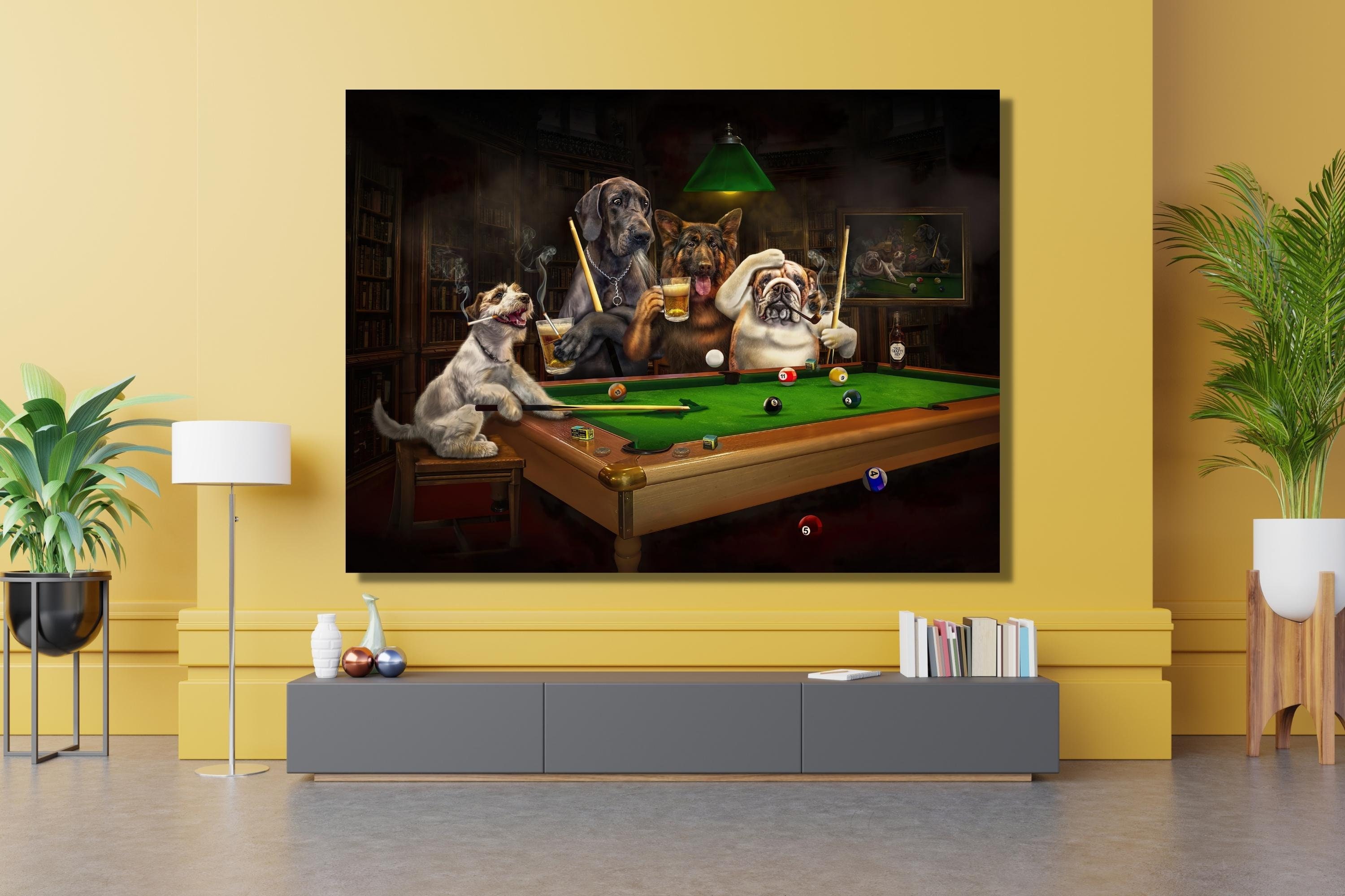 Dogs Billiards,billiards Painting,billiards Decor, Modern Canvas Decor ...
