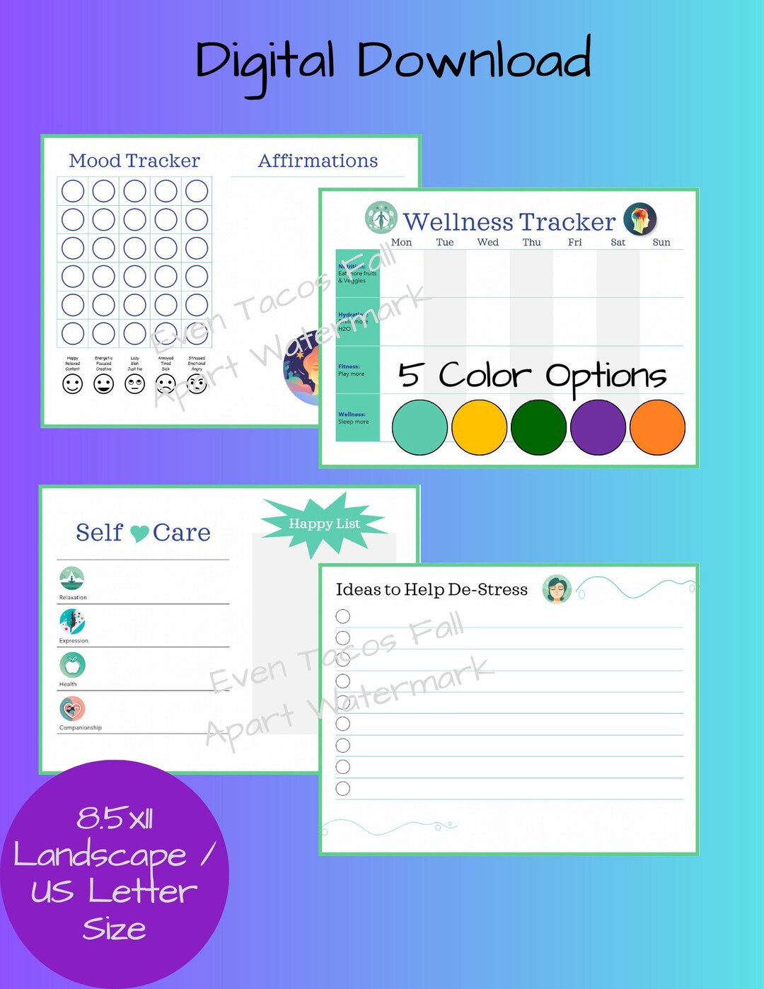 Weekly Wellness Tracker - Mood Tracker - Affirmations - Self Care ...
