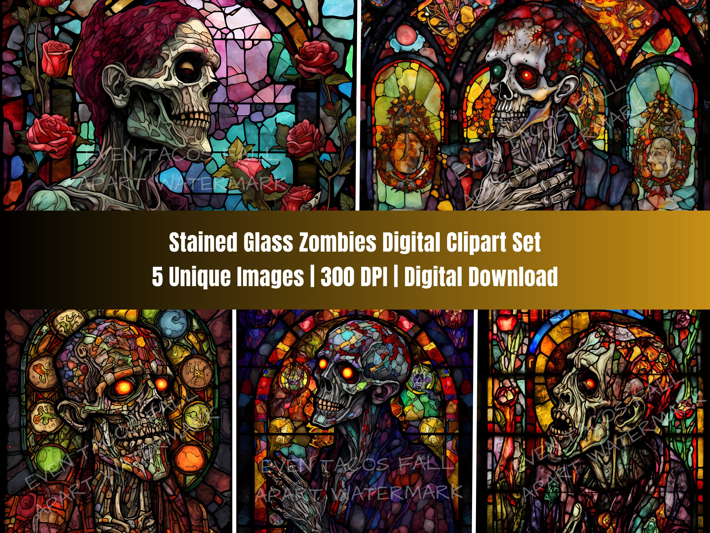 Stained Glass Zombies Artwork Set | Digital Clipart Download | 300 DPI ...