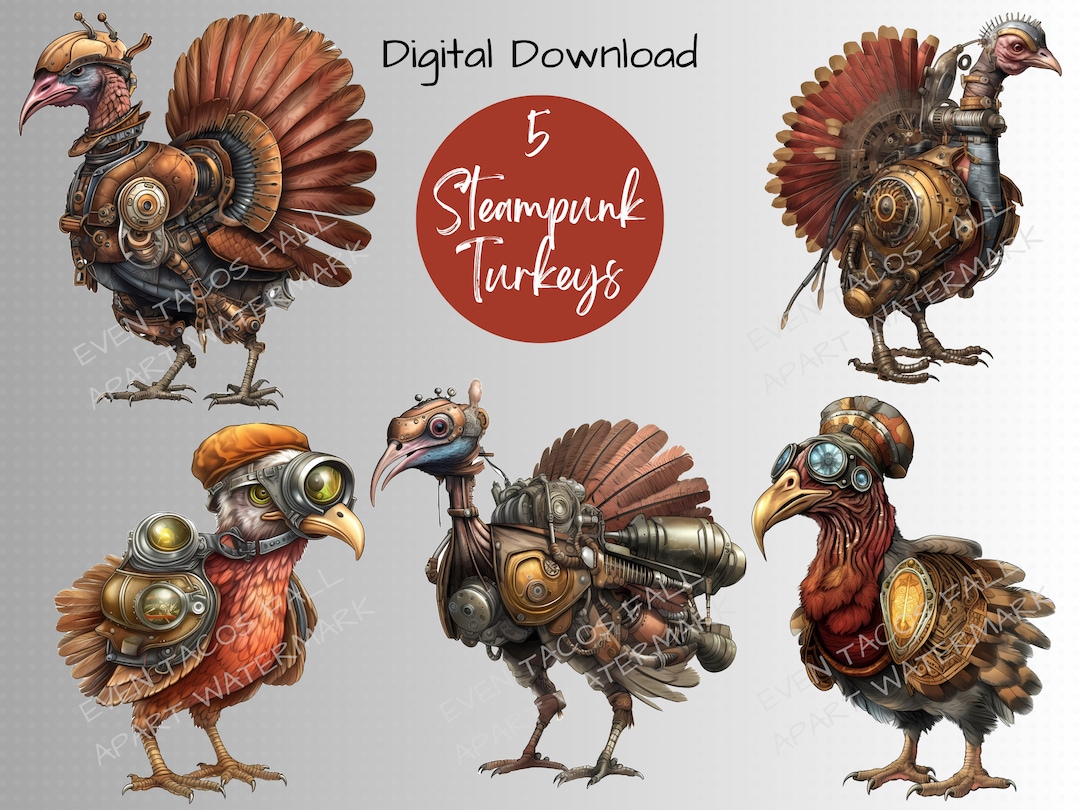 Steampunk Turkey Digital Artwork Clipart Download 300 DPI PNG 5 Battle-ready Turkeys - Etsy